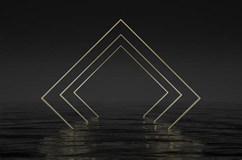 바다 위에 골든 스퀘어 모양 프레임 최소한의 기하학적 배경 0명에 대한 스톡 사진 및 기타 이미지 0명 3차원 형태 검은색 Istock