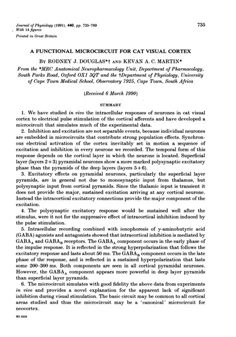 pdf a functional microcircuit for cat visual cortex