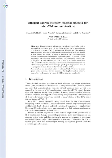 pdf efficient shared memory message passing for inter vm communications
