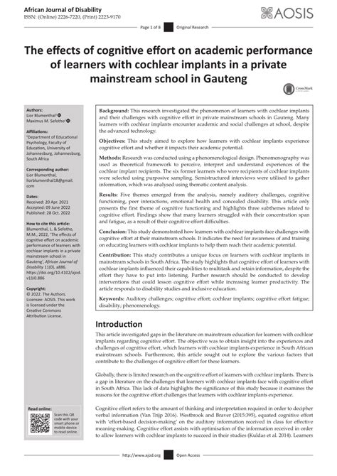 Pdf The Effects Of Cognitive Effort On Academic Performance Of