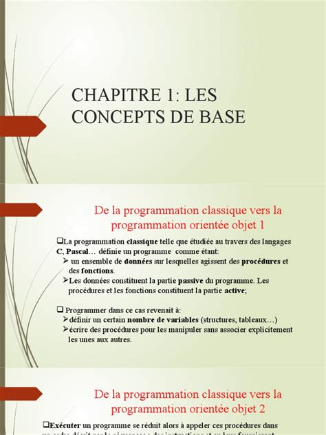chapitre 1 concepts de base de la poo pdf classe informatique