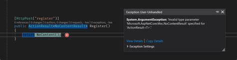 Invalid Type Parameter Microsoft AspNetCore Mvc NoContentResult