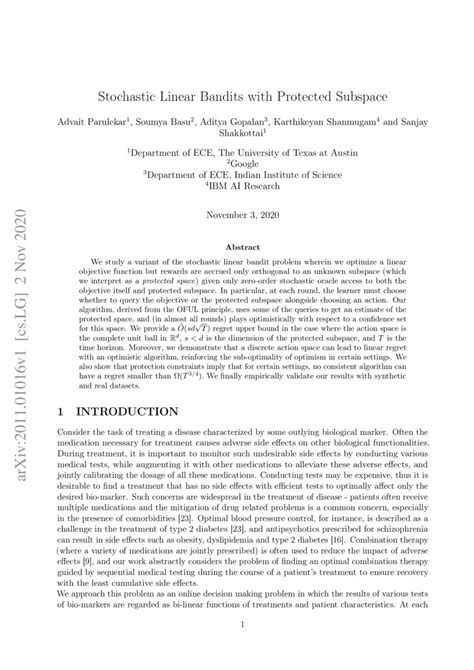 Stochastic Linear Bandits With Protected Subspace Deepai