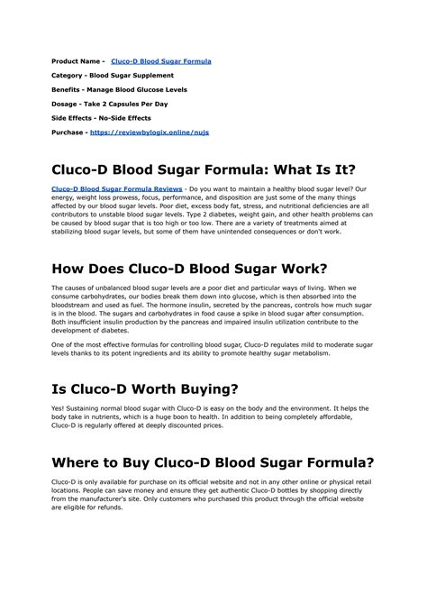 Cluco D Blood Sugar Formula Official Website By Mohitnews Issuu