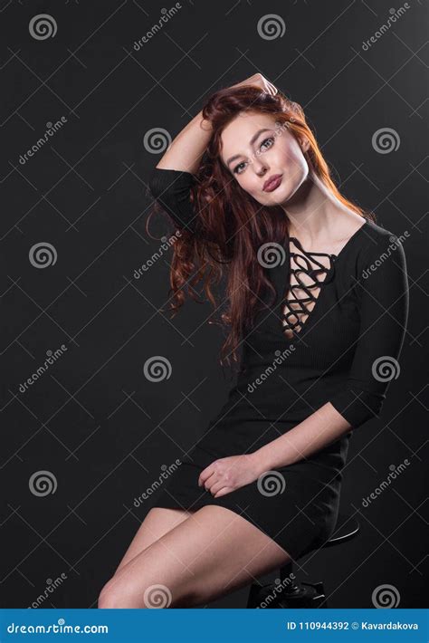 Red Haired Model Posing In Studio On Dark Background Stock Photo Image Of Sensual Portrait