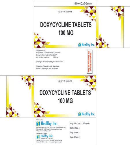Doxycycline Tablets 100mg 10x10 Tablets Blister Pack At Best Price In Mumbai Healthy Inc