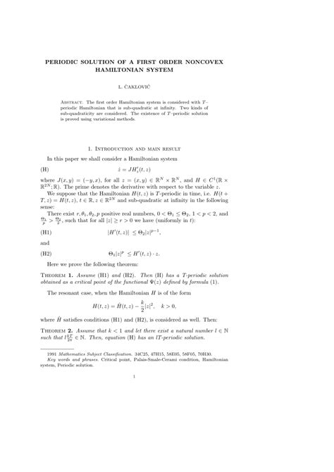 Pdf Periodic Solution Of A First Order Noncovex Hamiltonian System