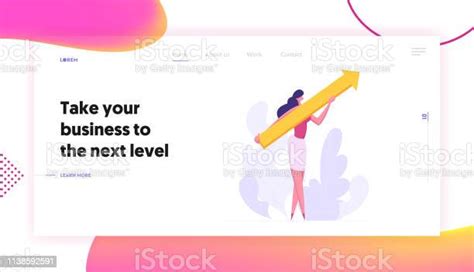 성공적인 야심 찬 개발 비즈니스 컨셉 랜딩 페이지 사업가 화살표가 위로가 고 개선을 보여주는 캐릭터 웹사이트 웹 페이지에 대 한