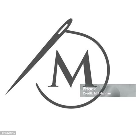 편지 M 재단사 로고 의복 자수 직물 유행 피복 직물을 위한 바늘 그리고 실 로고 유형 가위에 대한 스톡 벡터 아트 및 기타 이미지 Istock