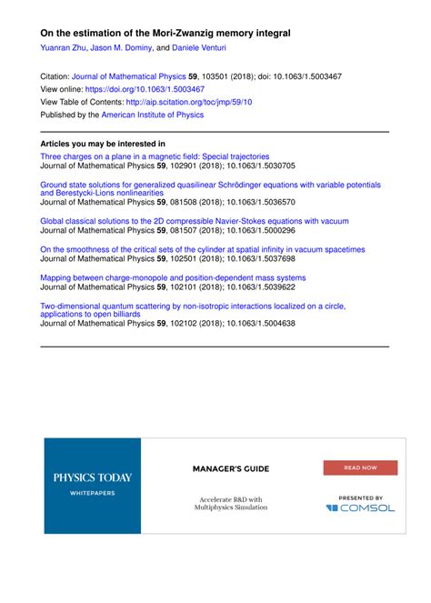 Pdf On The Estimation Of The Mori Zwanzig Memory Integral