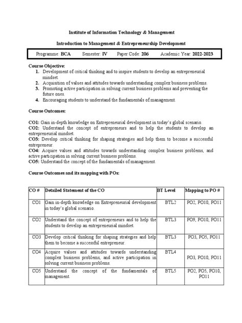 Bca Lesson Plan Entrepreneurship Development Pdf Entrepreneurship
