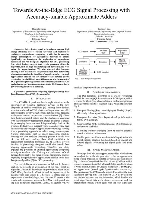Pdf Towards At The Edge Ecg Signal Processing With Accuracy Tunable Approximate Adders