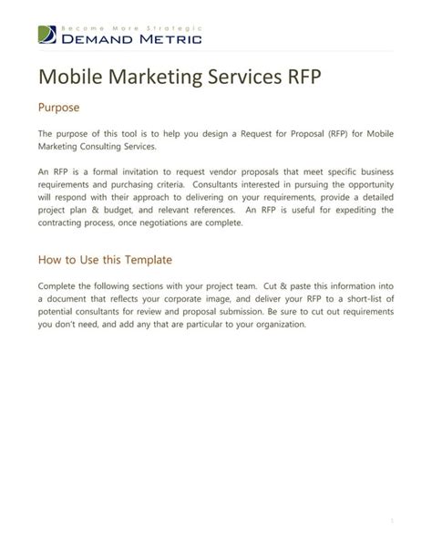 Mobile Marketing Rfp Template Pdf