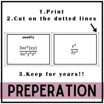 Simplify Using Exponent Rules Matching Activity Cards For Algebra