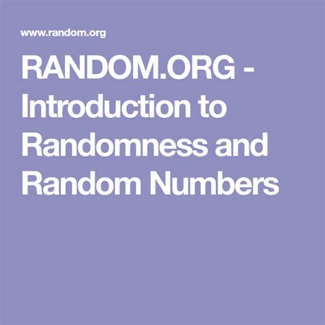 Introduction To Randomness And Random Numbers