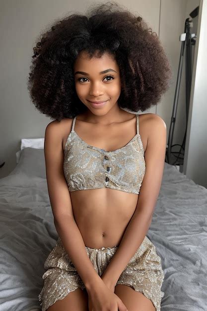 Premium Photo A Young Girl With Long Hair And A Grey Top Sits On A Bed