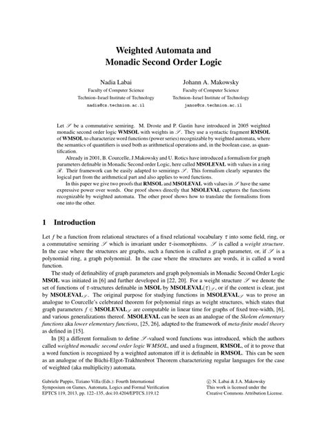Pdf Weighted Automata And Monadic Second Order Logic