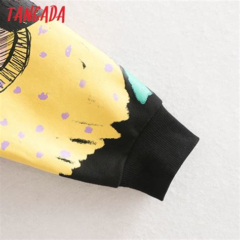 Tangada женские черные свитшоты с принтом с героями мультфильмов свободные пуловеры с длинным