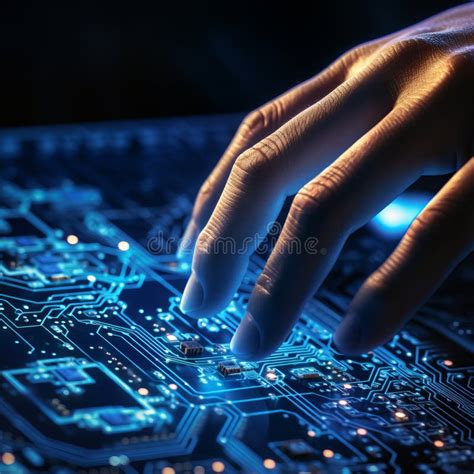Finger Touching Electronic Circuit Board Technology And Innovation Concept Stock Illustration