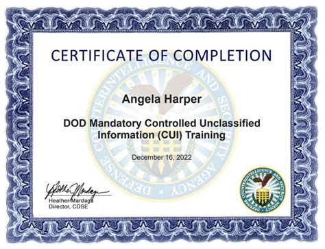 Certification Dod Cui Angela H