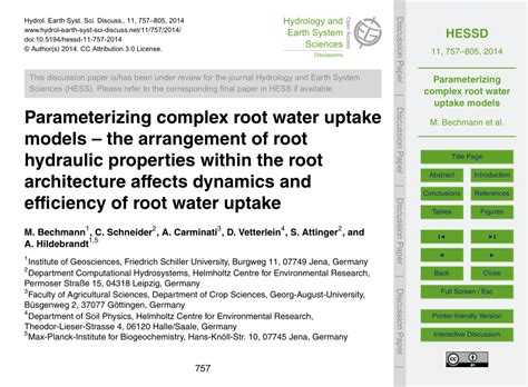 PDF Parameterizing Complex Root Water Uptake Models The Arrangement