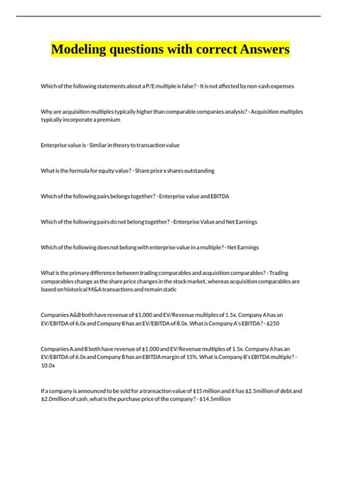 Modeling Questions With Correct Answers Modeling Stuvia Us