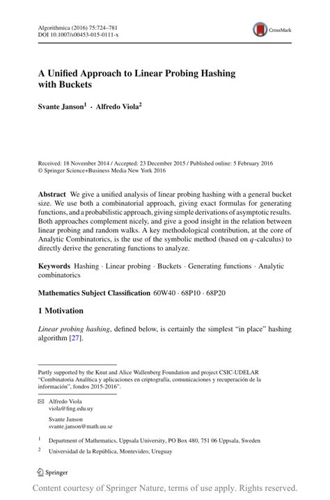 A Unified Approach To Linear Probing Hashing With Buckets