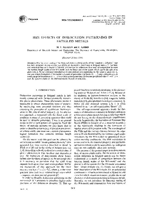 pdf size effects of dislocation patterning in fatigued metals