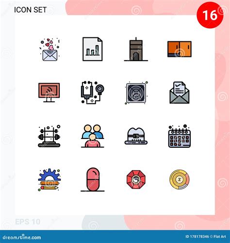 Mobile Interface Flat Color Filled Line Set Of 16 Pictograms Of Service