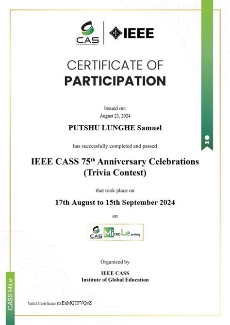 Putshu Lunghe Samuel On Linkedin Ieeecass Triviacontest Achievement