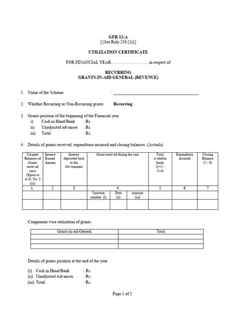 4 Formats Utilization Certiificate Gfr 12 A 0 Pdf Internal Control Audit