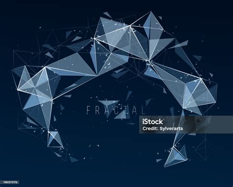 낮은 폴리 입자 추상 벡터 배경 다각형 프랙탈 디자인 연결된 라인 메쉬 개체 기술 및 과학 테마와 3d 차원 요소 0명에 대한 스톡 벡터 아트 및 기타 이미지 Istock