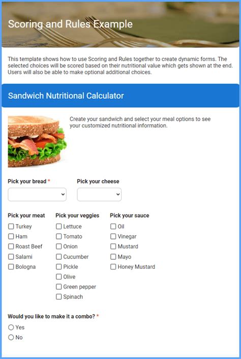 Scoring And Rules Example Forms And Templates Formsite