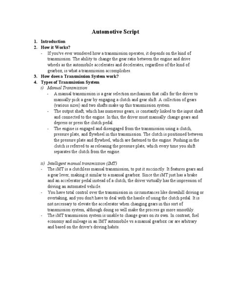 Automotive Script Pdf Manual Transmission Clutch