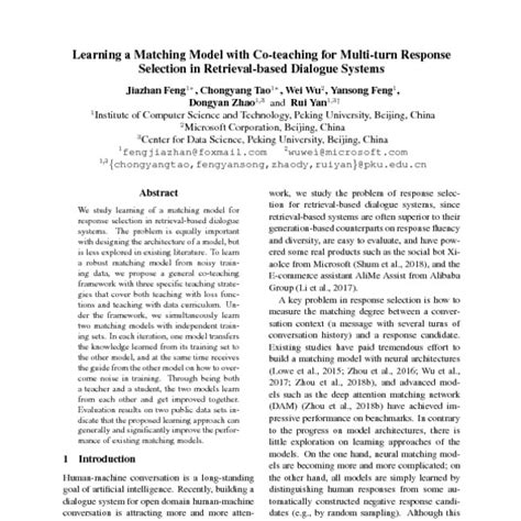 Learning A Matching Model With Co Teaching For Multi Turn Response Selection In Retrieval Based