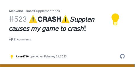 ⚠️𝗖𝗥𝗔𝗦𝗛⚠️𝘚𝘶𝘱𝘱𝘭𝘦𝘮𝘦𝘯𝘵𝘢𝘳𝘪𝘦𝘴 𝘤𝘢𝘶𝘴𝘦𝘴 𝘮𝘺 𝘨𝘢𝘮𝘦 𝘵𝘰 𝘤𝘳𝘢𝘴𝘩 · Issue 523
