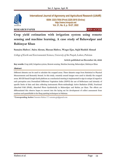 Crop Yield Estimation With Irrigation System Using Remote Sensing And