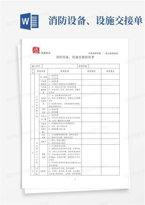 消防设备设施交接单Word模板下载 编号lpdjkpgn 熊猫办公