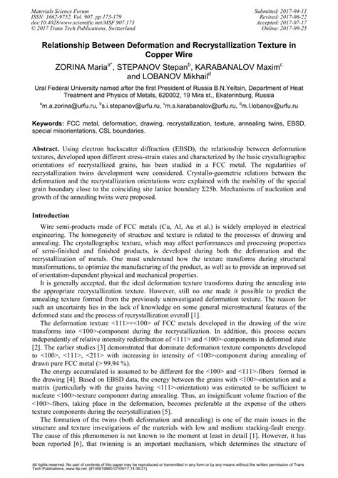 Pdf Relationship Between Deformation And Recrystallization Texture In Copper Wire