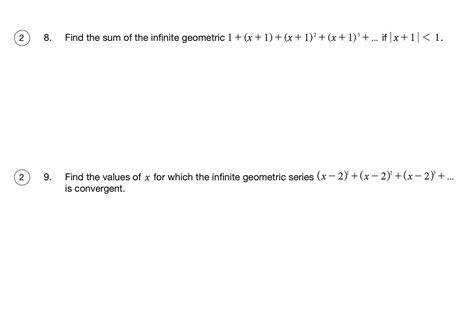 Solved 8 Find The Sum Of The Infinite Geometric Chegg Com