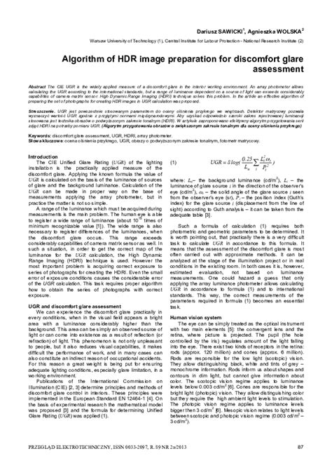 pdf hdr image algorithm for glare assessment