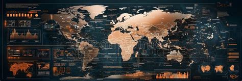 Global Monitoring System Analyzing World Map Data In Control Center