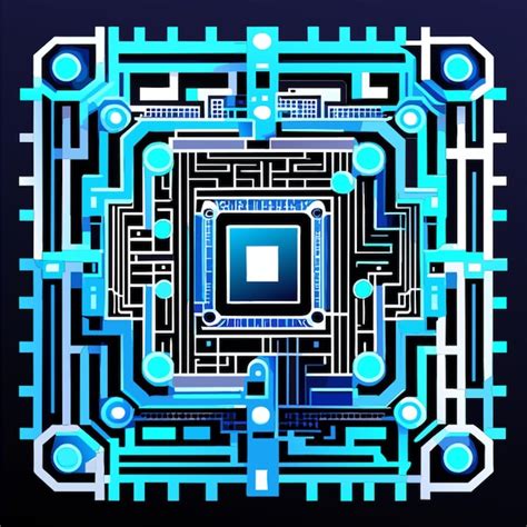 사각형 파란 회로 보드 사이버 회로 디지털 회로 회로 Qr 바 ⁇ 터 ⁇ 화 프리미엄 Ai 생성 벡터