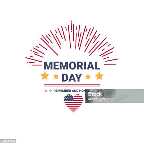 현충일 미국 인사말 카드 벽지 별 미국 국기 심장 모양 백색 배경에 평면 디자인 국가 관광명소에 대한 스톡 벡터 아트 및 기타