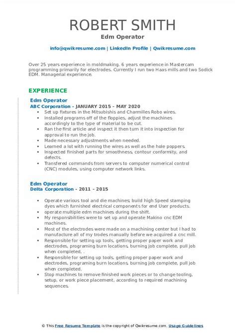 10 Edm Operator Resume Samples And Templates For 2025