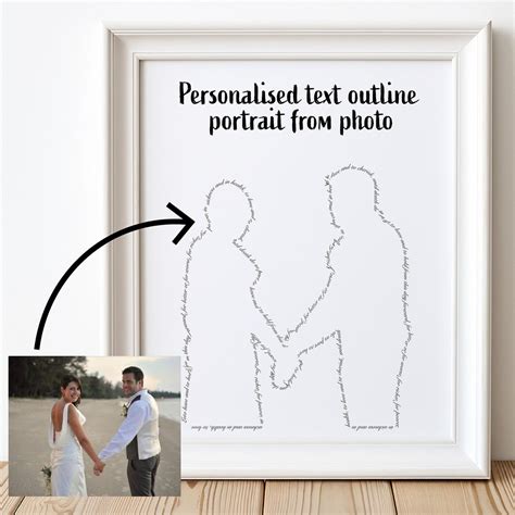 Custom Text Outline Portrait Personalised Line Art Gift Etsy