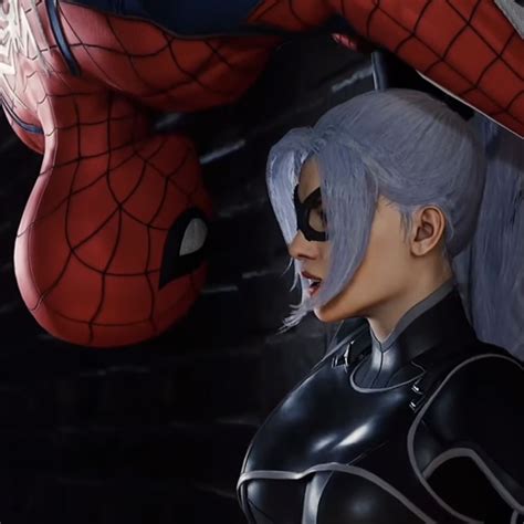 Felicia Hardy Aka Black Cat And Peter Parker Aka Spider Man Icon Black
