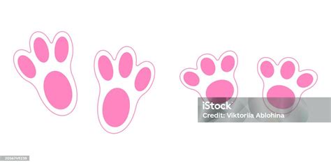 귀여운 핑크 토끼 다리 프린트 토끼 발은 흰색 배경에 밟습니다 부활절 파티 축하 인사말 또는 초대장을 위한 디자인 요소 벡터 평면 그림 개에 대한 스톡 벡터 아트 및 기타