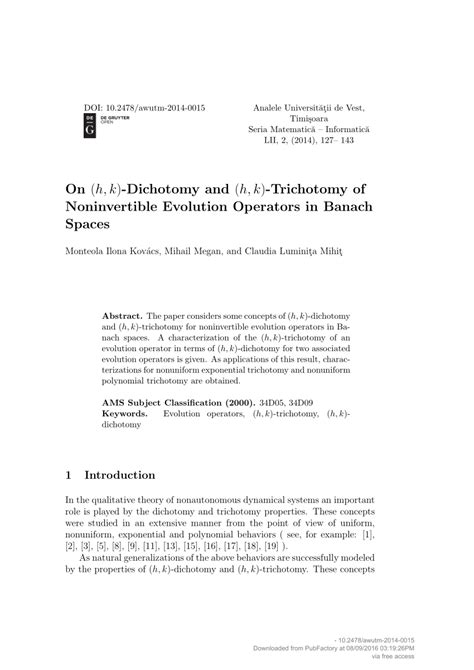 pdf on h k dichotomy and h k trichotomy of noninvertible evolution operators in banach