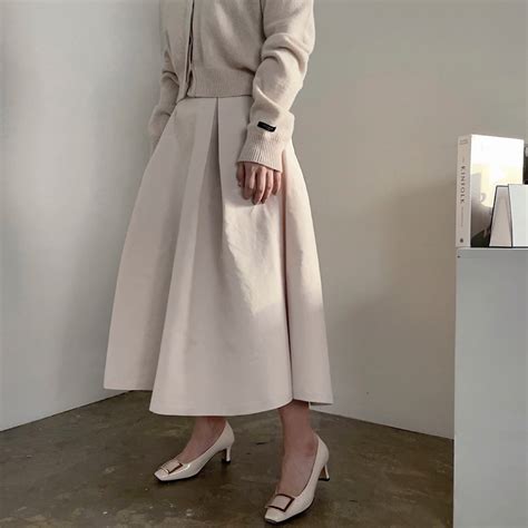 디얼 핀턱 풀 플레어 맥시 롱 스커트 햅번 A라인 훌스커트 페미닌 하객룩 에이블리